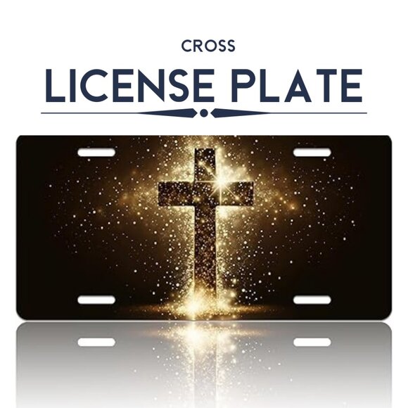 Accents | Car Front License Plate Coversgolden Glitter Religious Cross ...